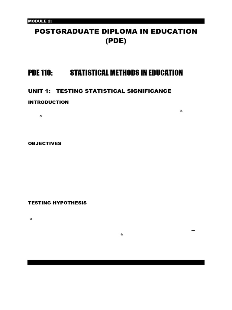 PDE 710 Statistical Method in Education Module 2 Units 1 4 | PDF | Statistical Significance ...