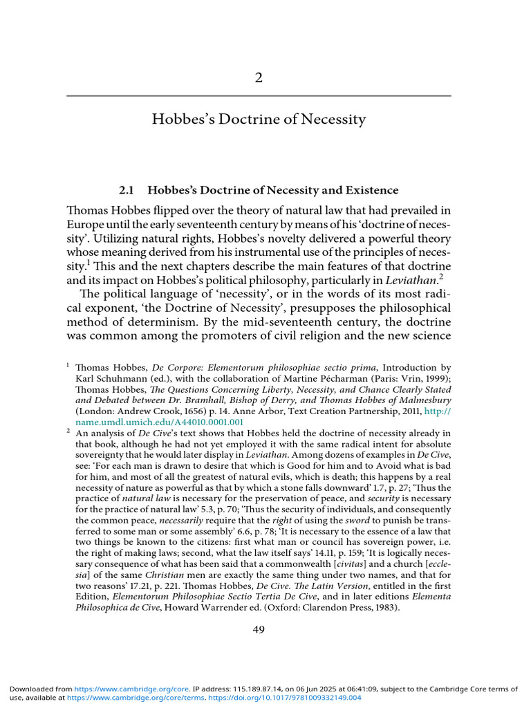 Hobbess Doctrine of Necessity | PDF | Thomas Hobbes | Natural Law