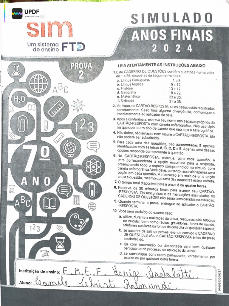 Simulado FTD 7º Ano 2024 | PDF