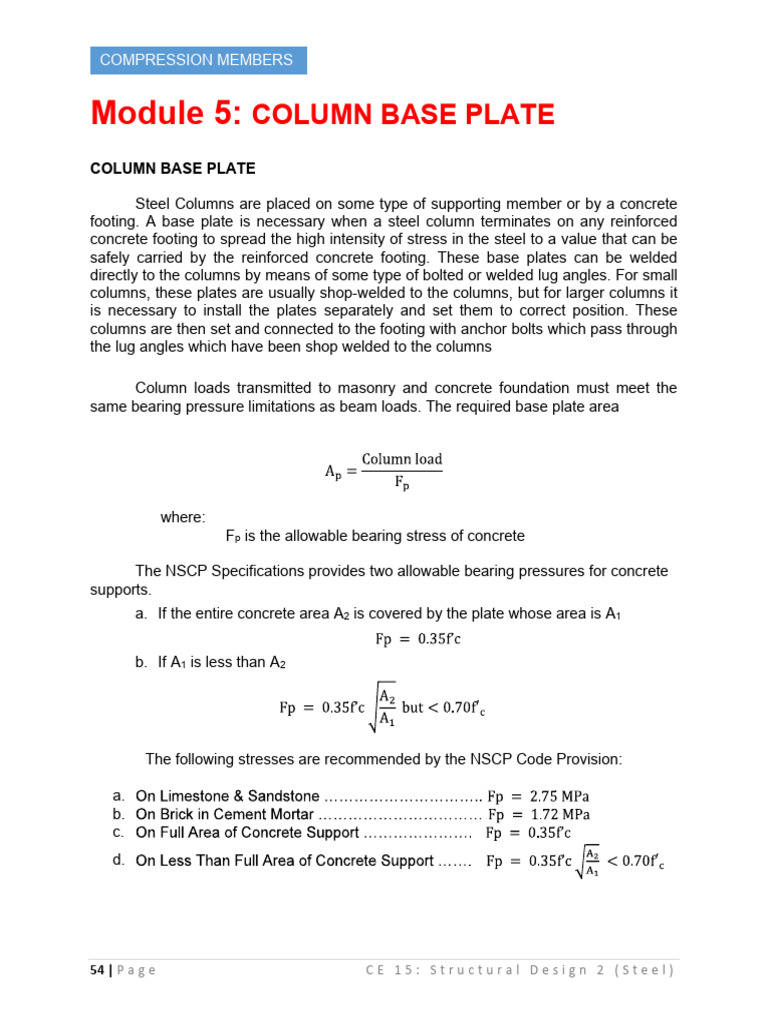 Steel Column Base Plate Design Guide | PDF | Column | Concrete