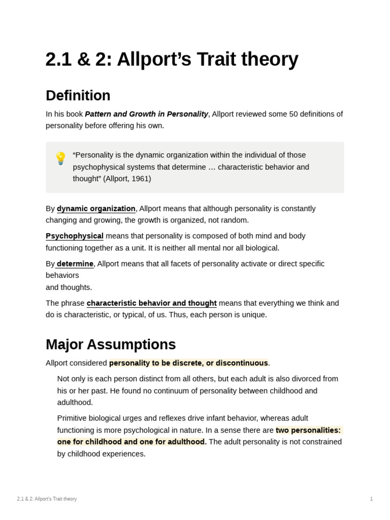 2.1 2 Allports Trait Theory | PDF | Motivation | Motivational