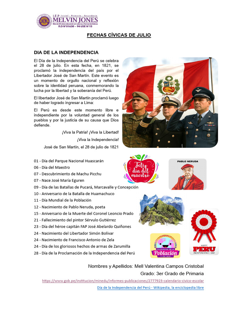 Fechas Cívicas de Julio | PDF