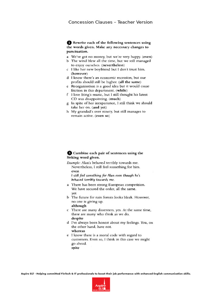 Concession Clauses - Teacher Version | PDF