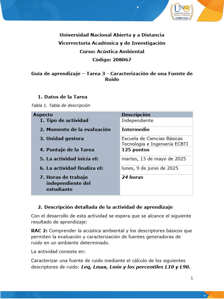 Guía de Aprendizaje - Tarea 3 - Caracterización de Una Fuente de Ruido ...