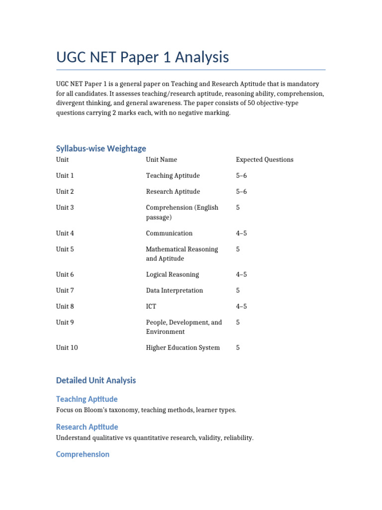 UGC NET Paper 1 Analysis | PDF