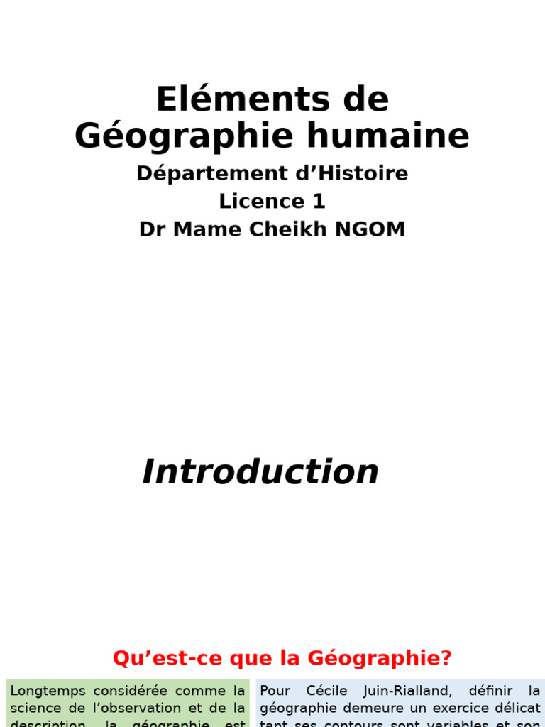 Elements de Geographie Humaine 2025 | PDF | Géographie | Science