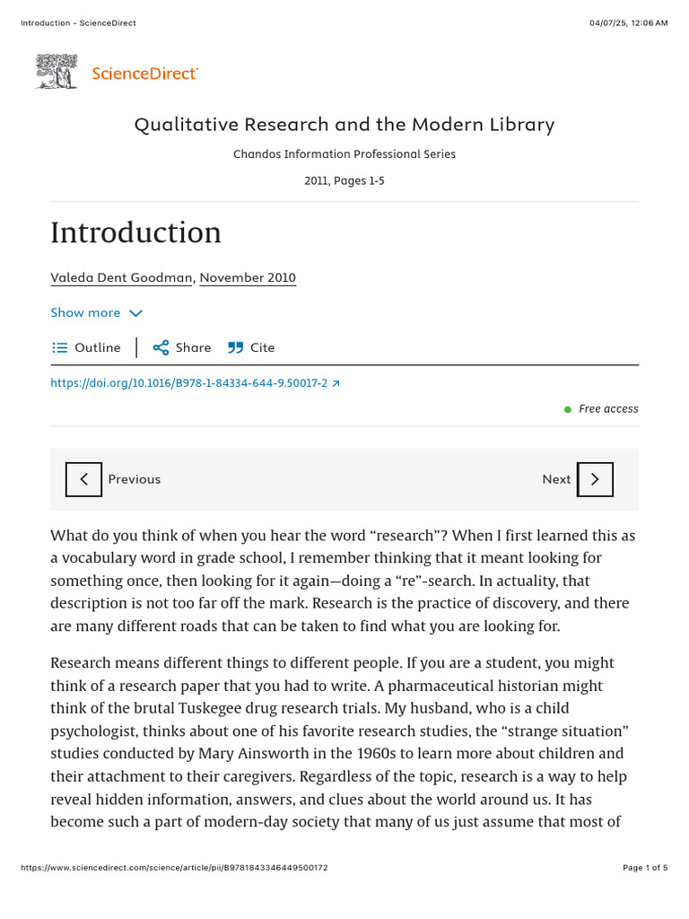 Introduction - ScienceDirect | PDF | Libraries | Qualitative Research