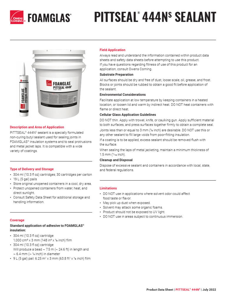 PITTSEAL® 444NS Sealant Overview | PDF | Materials