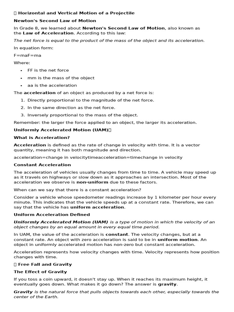 ? Horizontal and Vertical Motion of A Projectile | PDF | Acceleration | Force
