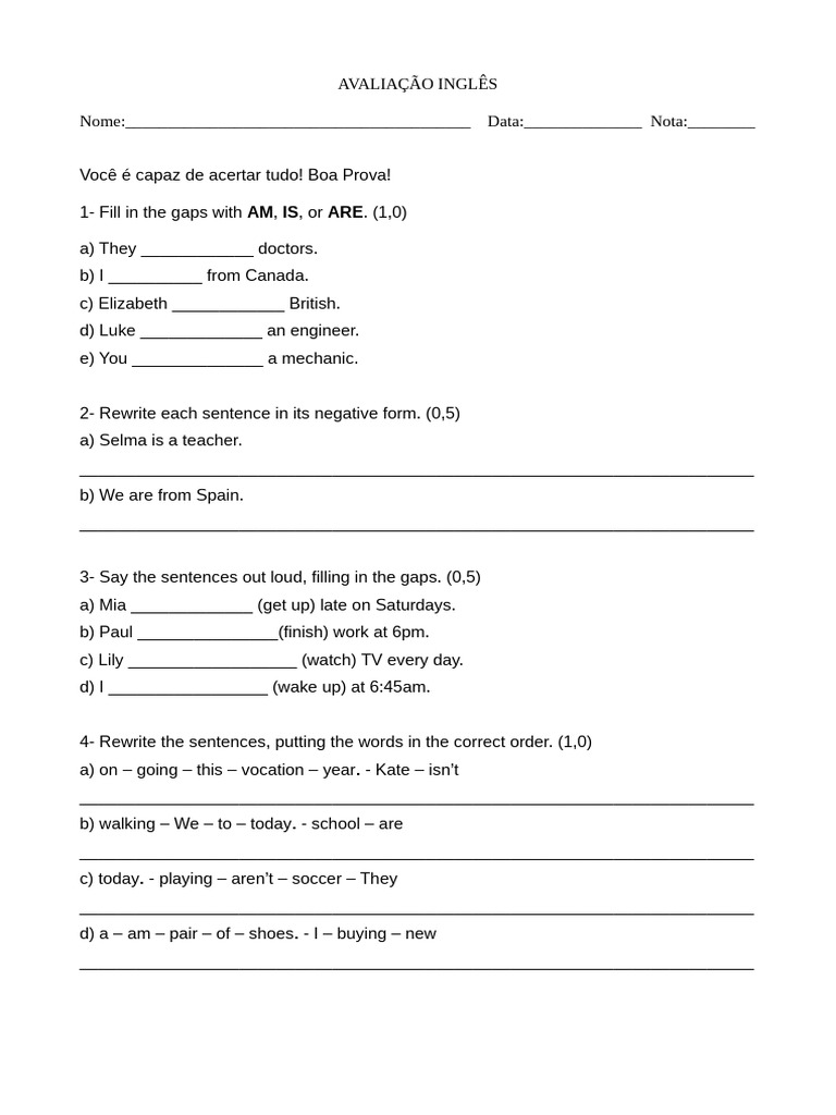 Avaliação 1 Semestre Inglês 7 Ano Pdf