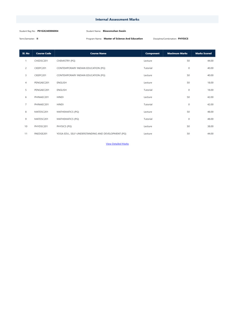 Student Internal Assessment Marks | PDF