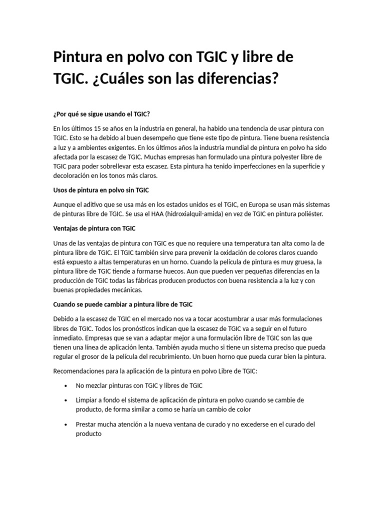 Pintura en Polvo Con TGIC y Libre de TGIC | PDF | Pintar | Epoxy