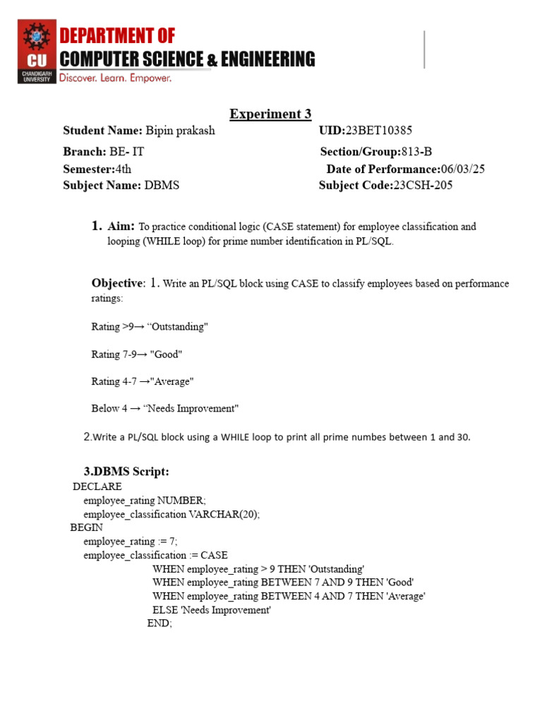 Exp3 DBMS Bipin | PDF | Computer Programming | Computing