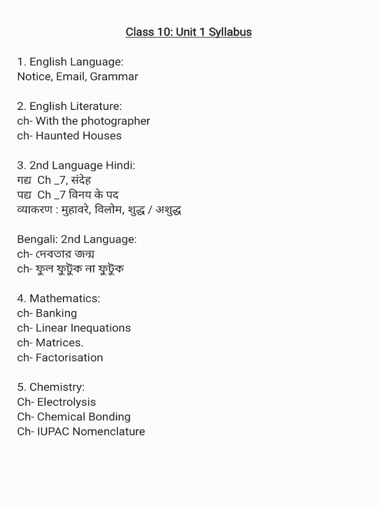 Class 10 Unit 1 Syllabus - 250513 - 220622 | PDF