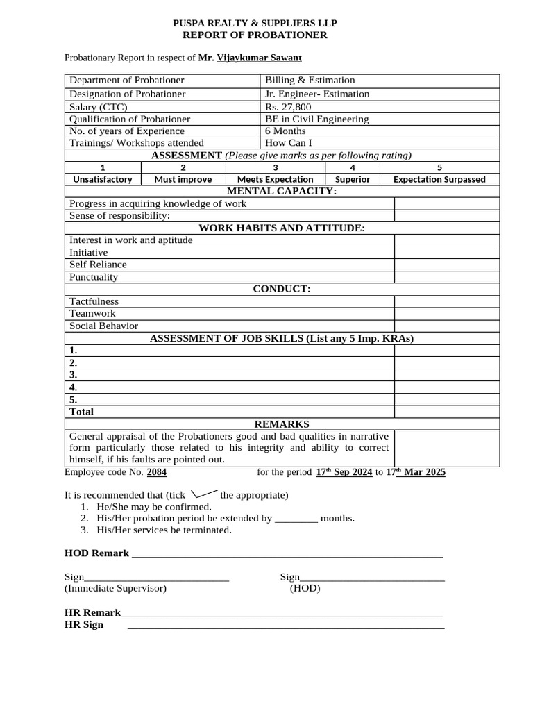 2084 Vijaykumar Sawant Probationer Report | PDF