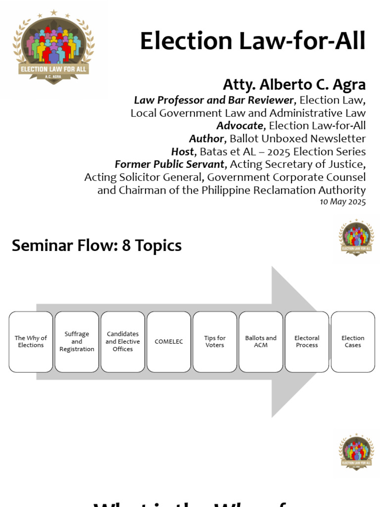 Philippine Election Law Seminar Overview | PDF | Elections | Government