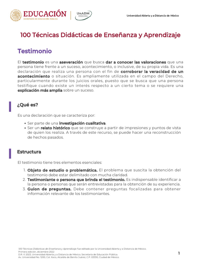 Estructura del Testimonio en Investigación | PDF | Testimonio | Enseñando
