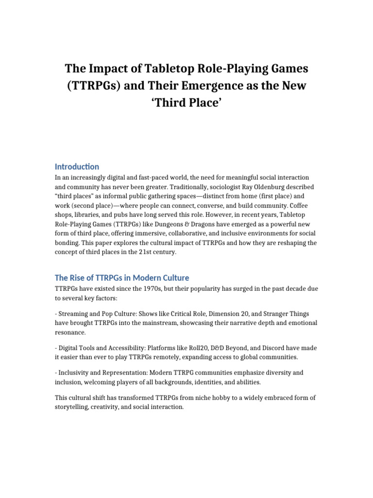 TTRPG Third Place Research Paper | PDF | Tabletop Role Playing Game ...