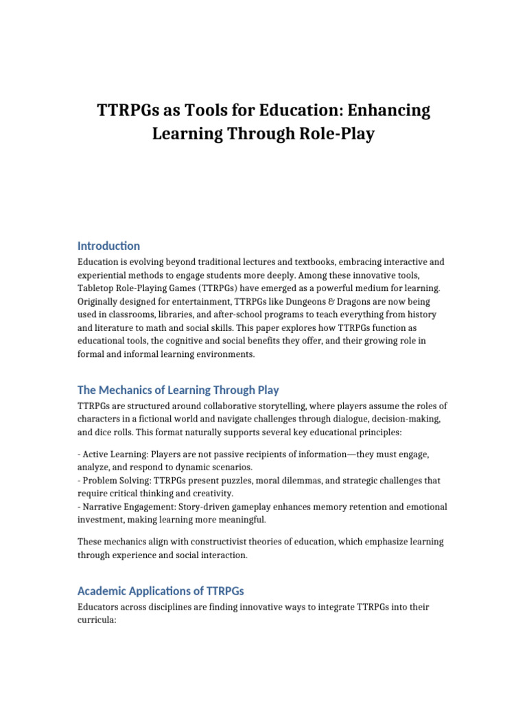 TTRPGs: Innovative Educational Tools | PDF | Tabletop Role Playing Game ...
