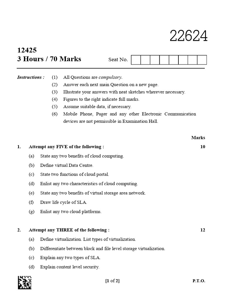 MSBTE Cloud Computing Question Paper 2024 | PDF | Cloud Computing ...