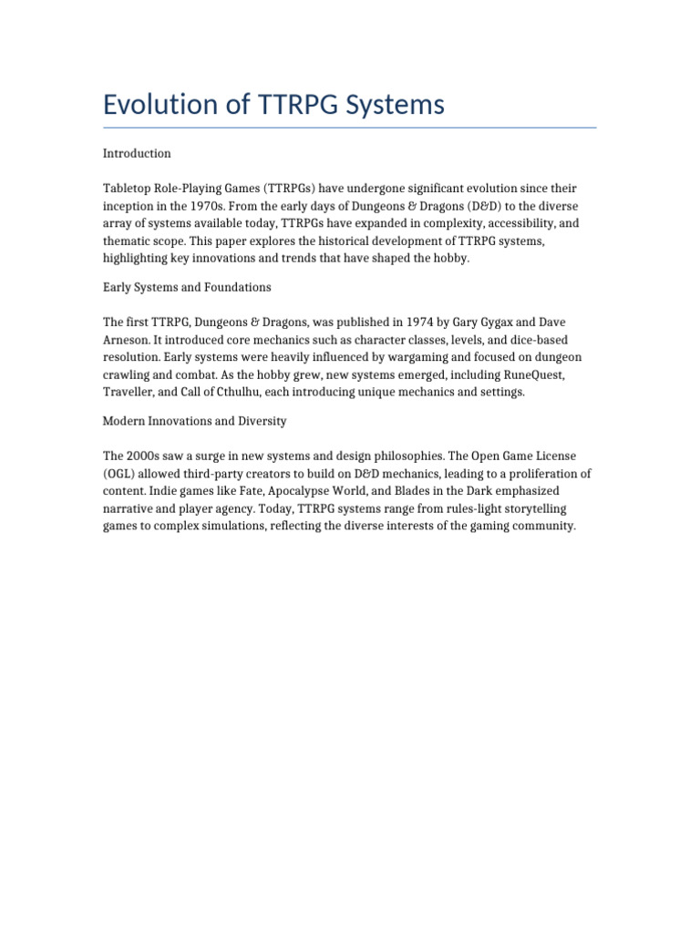 Evolution of TTRPG Systems | PDF