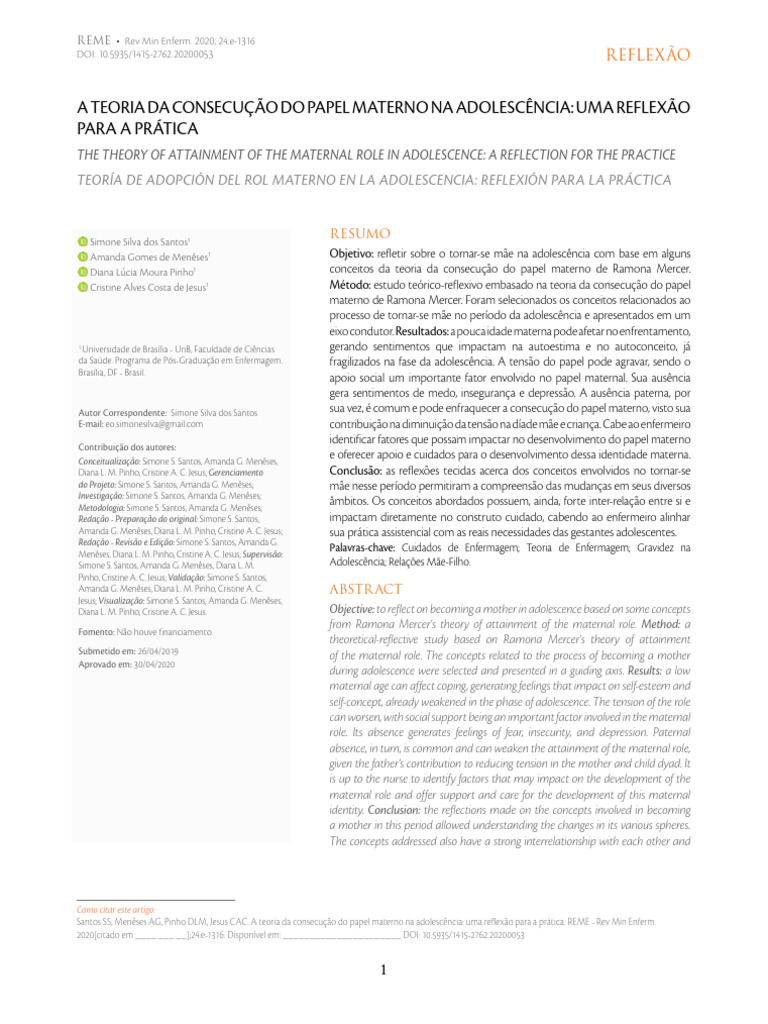 The Theory of Attainment of the Maternal Role in A | PDF | Adolescência ...