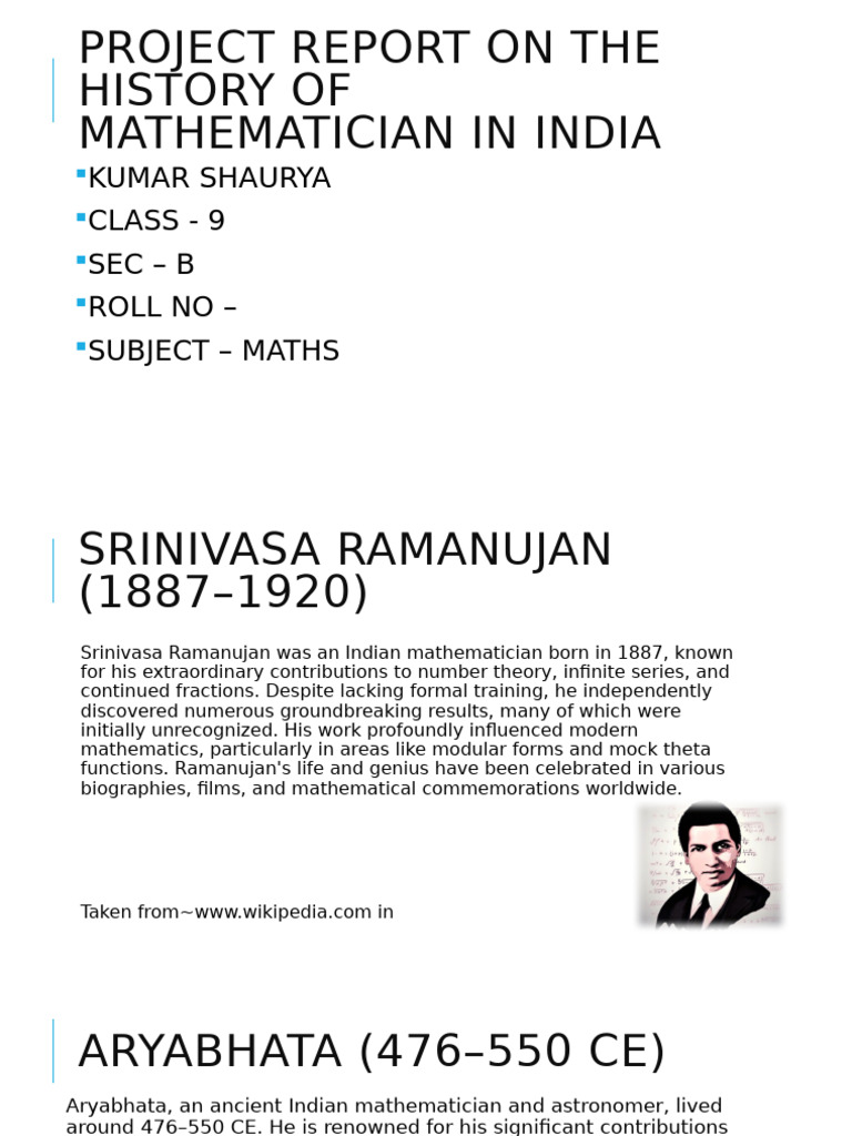 Project Report On The History of Mathematician in | PDF | Mathematics