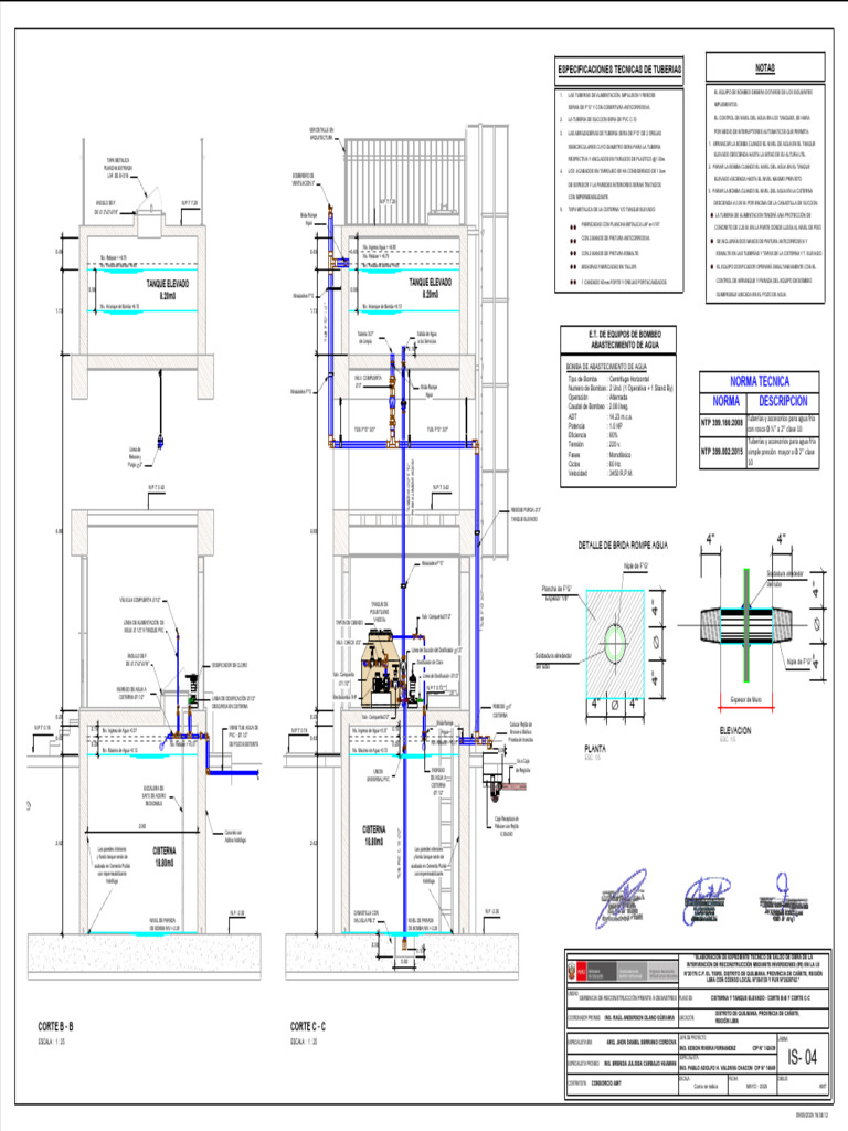 Is - 04-Cisterna y Tanque Elevado - Corte B-B y Corte C-C | PDF | Agua dulce | Ingeniería mecánica