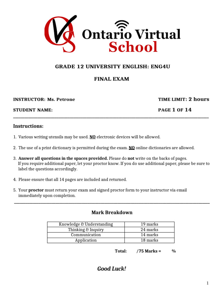 Grade 12 ENG4U Final Exam Guide | PDF | Gender | Gender Studies