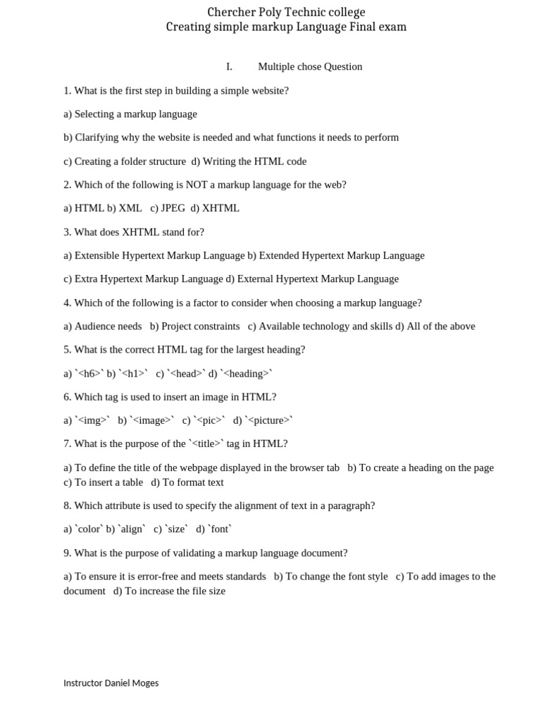 Simple Markup Language Exam Questions | PDF | Html | Markup Language