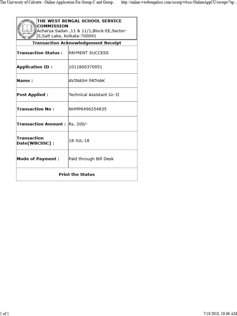 Avinash WBSSC Payment | PDF