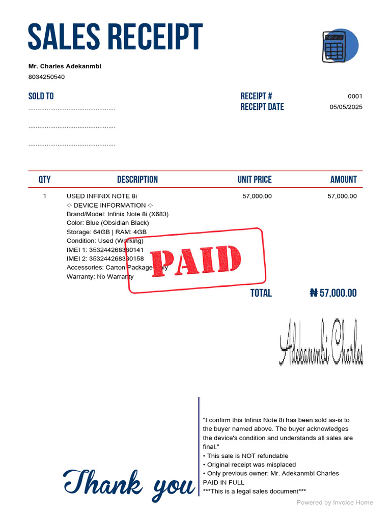 Sales Receipt: Thank You | PDF