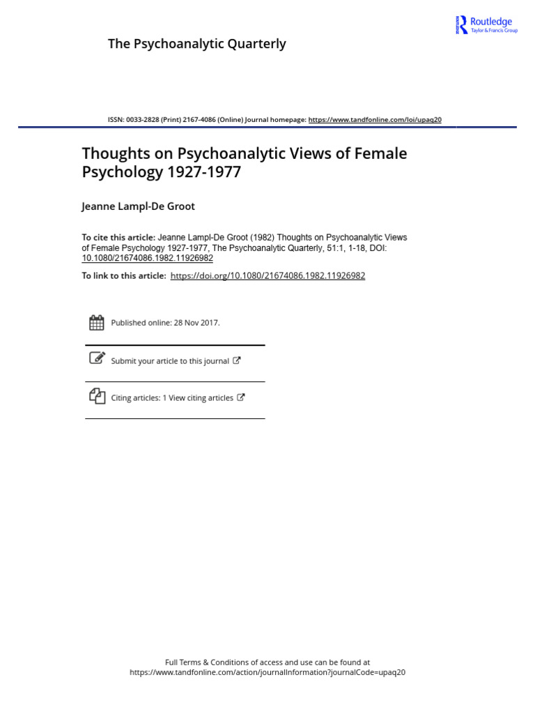 Jeanne Lampl-De Groot - Thoughts On Psychoanalytic Views of Female ...