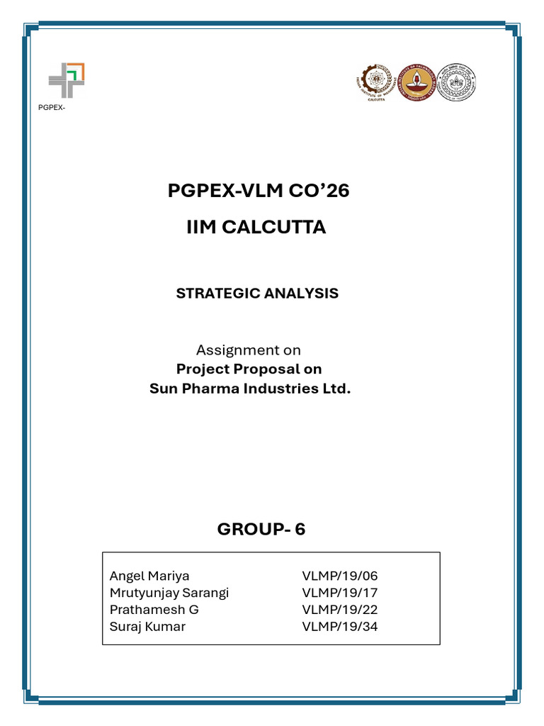 Group 6 Project Proposal Sun Pharma | PDF | Generic Drug | Pharmaceutical Industry