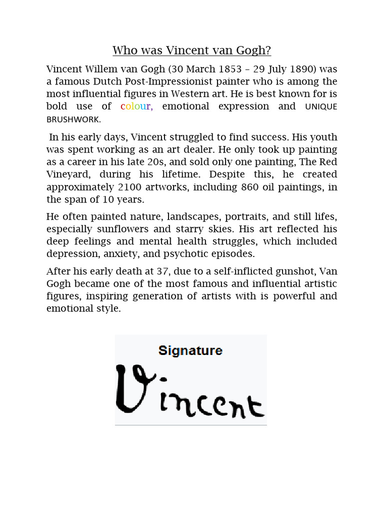 Vincent Van Gogh (2 Files Merged) | PDF | Vincent Van Gogh | Paintings