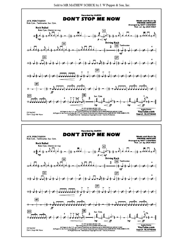Legato DMC Dont Stop Me Now Aux Percussion | PDF
