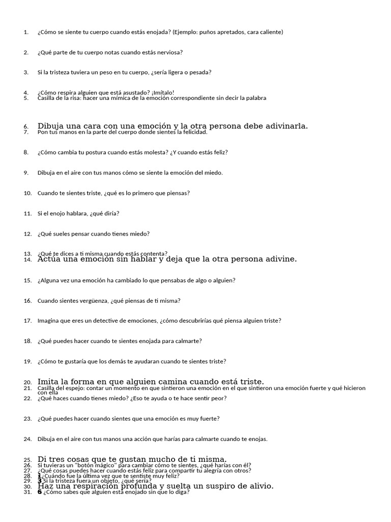 Preguntas Juego Del Sendero de Las Emociones | PDF | Las emociones