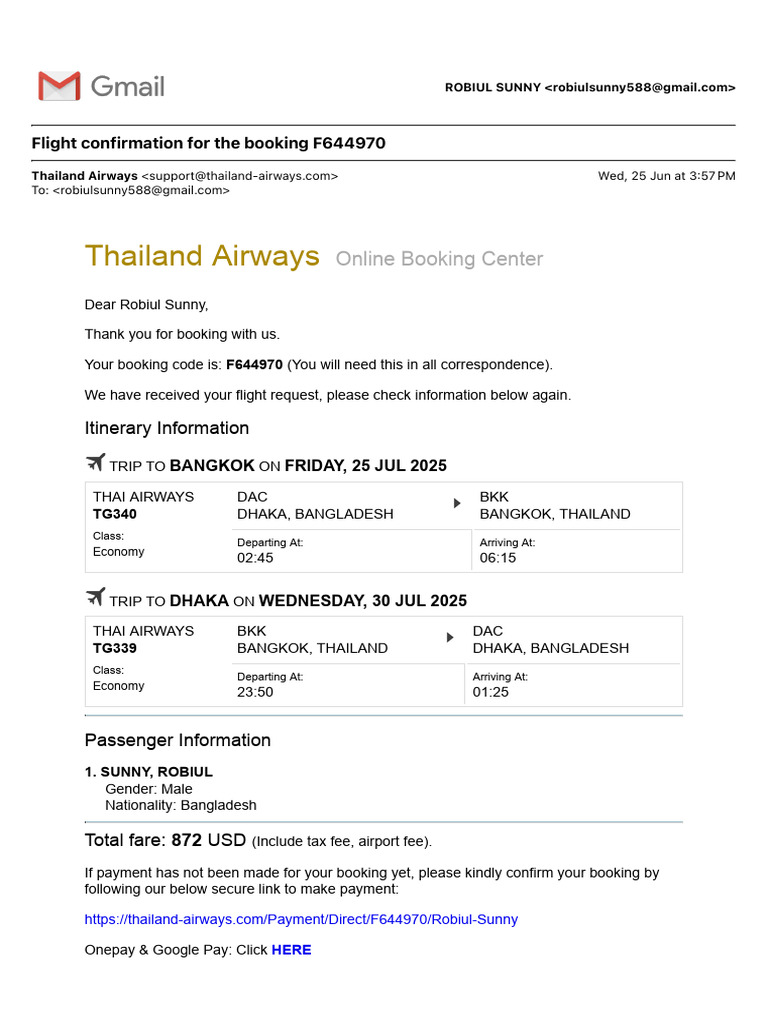 Flight Confirmation For The Booking F644970 | PDF | Fee | Transport