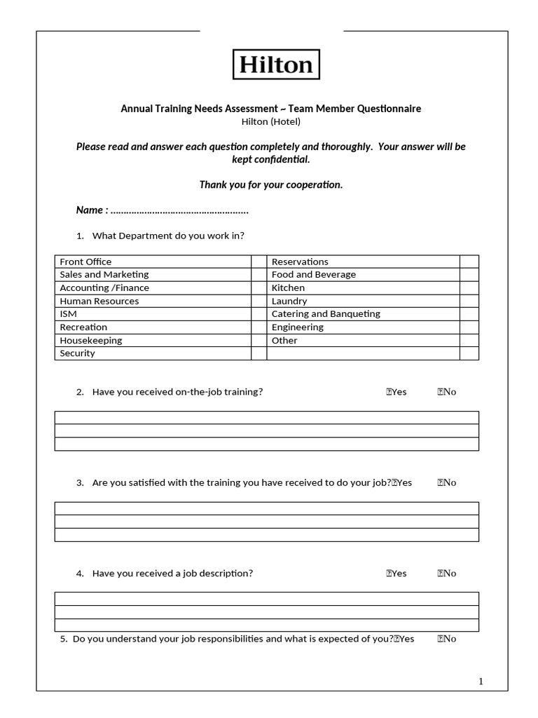 Updated - TNA Questionnaire For Team Members | PDF