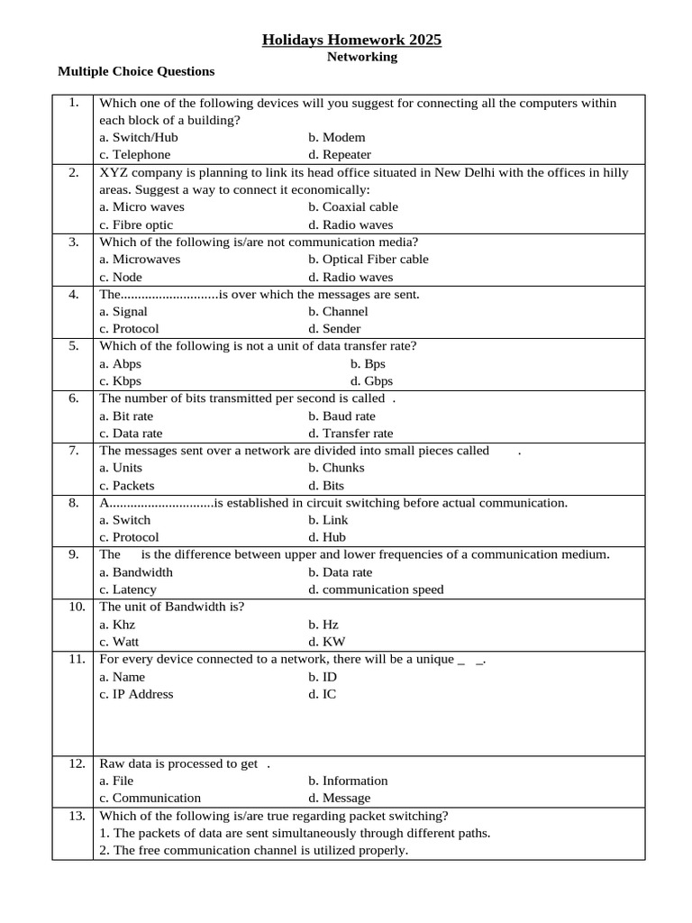 Networking Multiple Choice Questions 2025 | PDF | World Wide Web ...