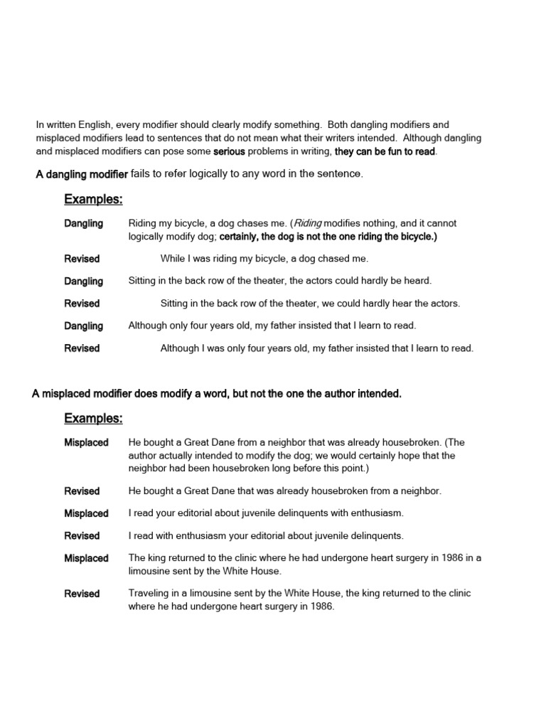 Dangling and Misplaced Modifiers | PDF