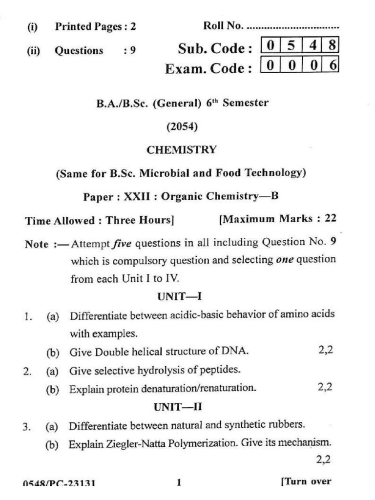 Organic Chemistry 6th Sem Pyq | PDF
