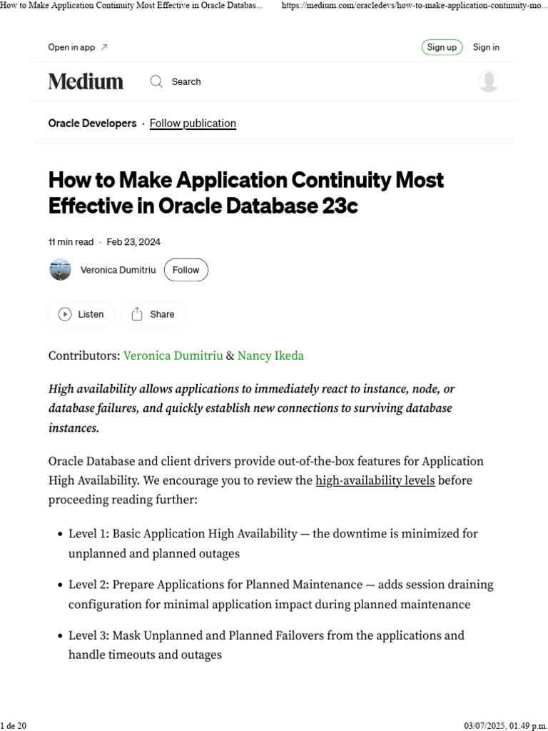 How To Make Application Continuity Most Effective in Oracle Database 23c | PDF | Databases ...