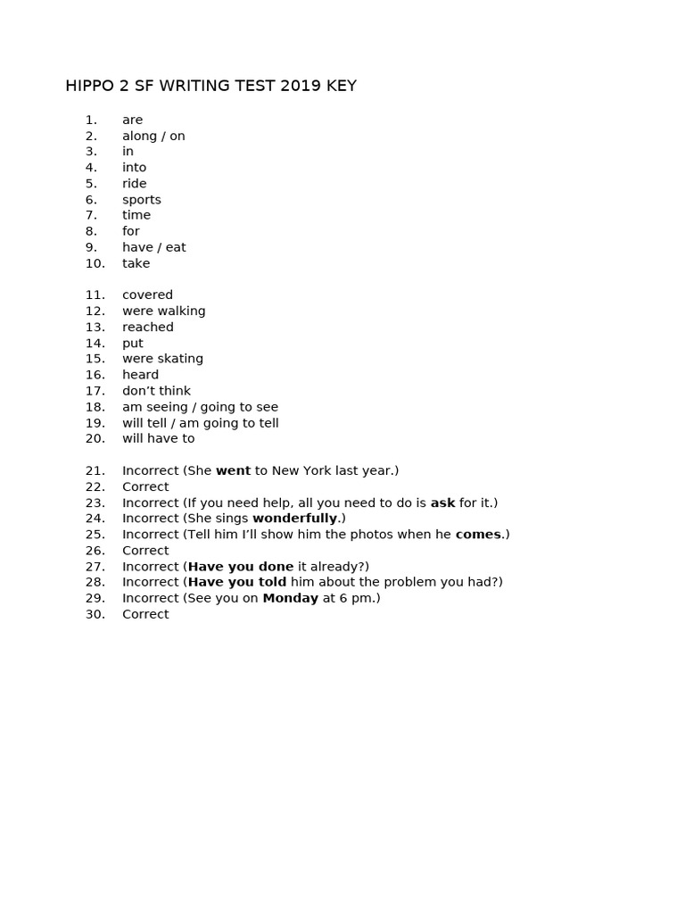 Hippo 2 Writing 2019 Key | PDF
