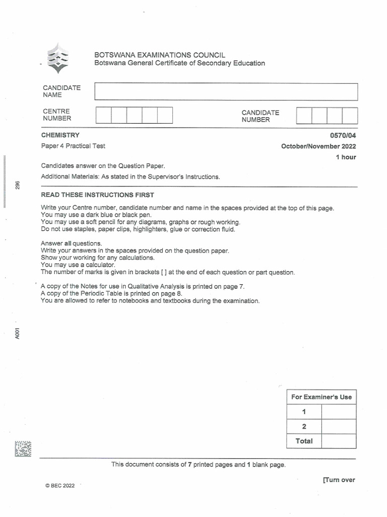 BGCSE Chemistry Paper 4 (2022) | PDF