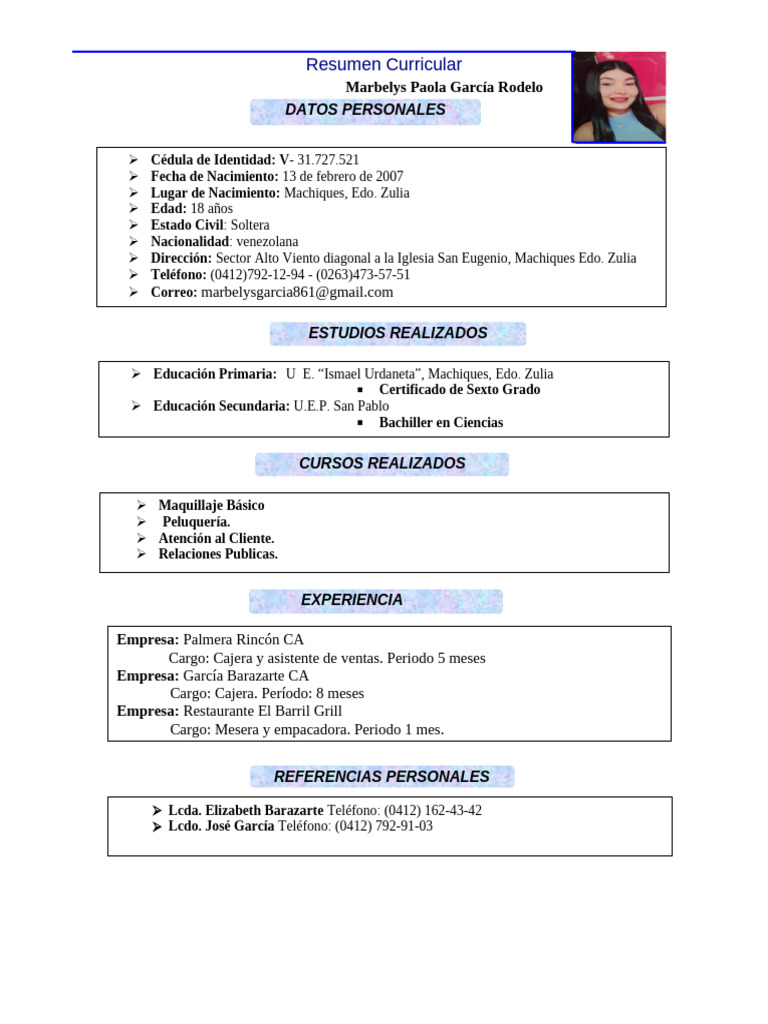Currículum de Marbelys García Rodelo | PDF