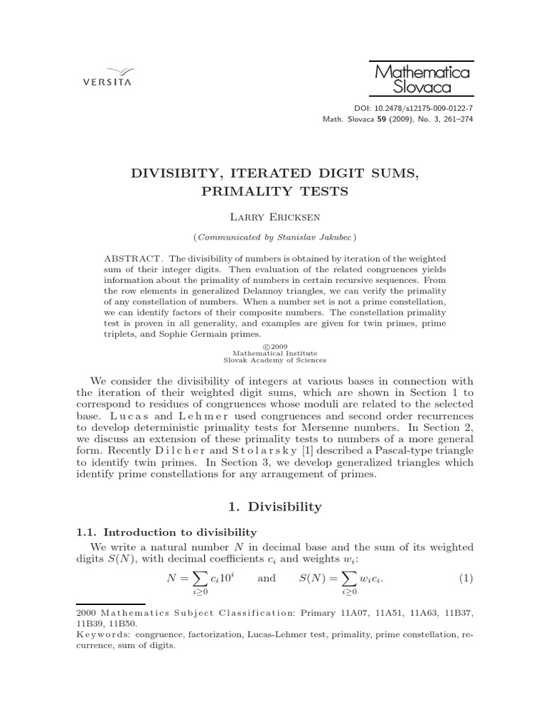 Divisibility and Primality Tests Explained | PDF | Prime Number ...