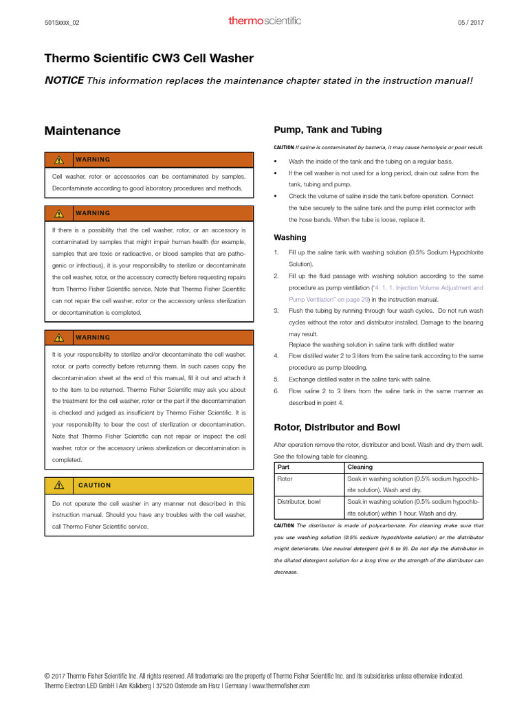 Sorvall CW3 Preventive Maintenance Supplemen | PDF | Washing Machine | Saline (Medicine)
