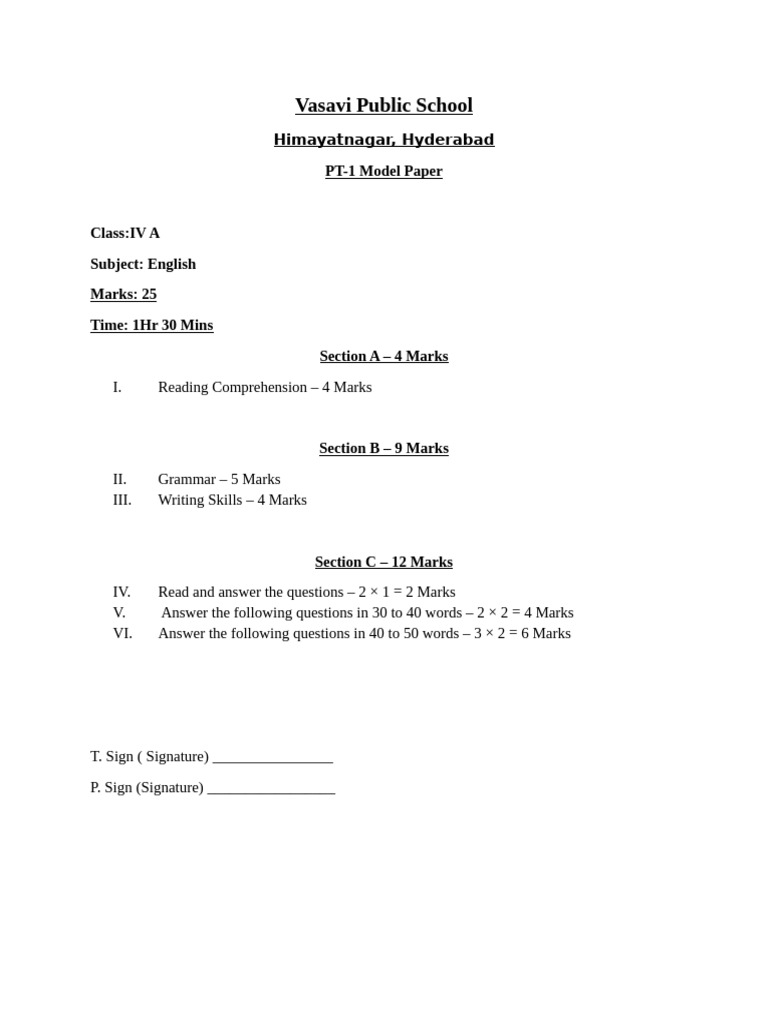 Model Paper, Grade 4, English | PDF