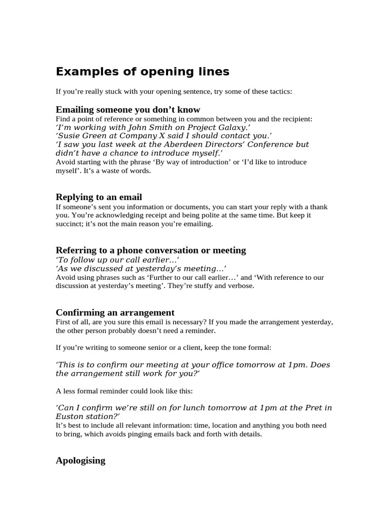 Examples of Opening Lines | PDF